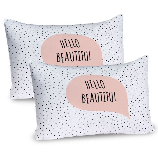 Ambesonne Hello Pillow Sham 2 Pack Romantic Message Pastel Blush Black | Wayfair
